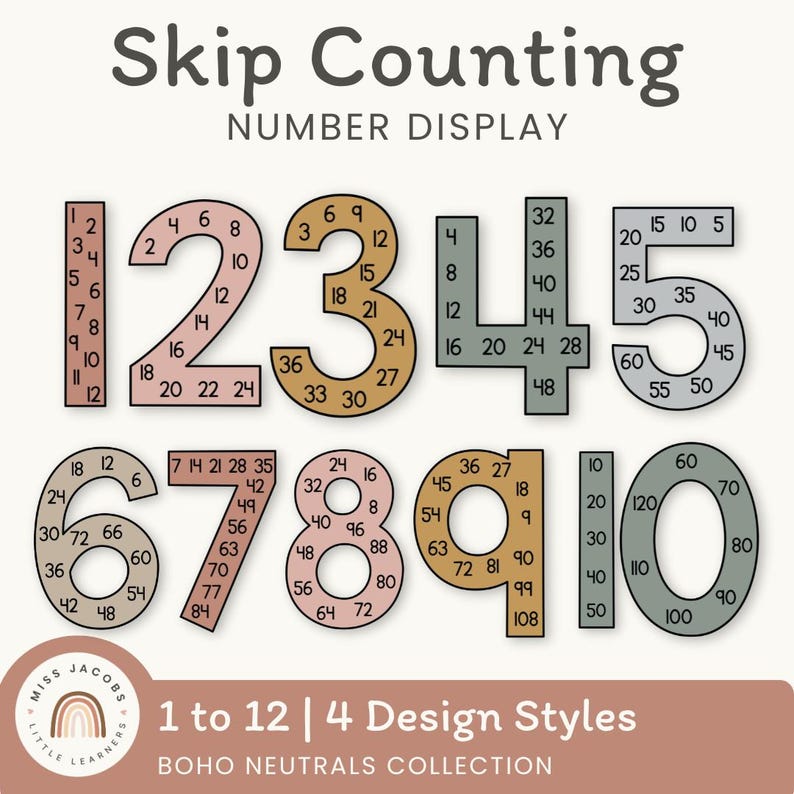 NEUTRAL Skip Counting Large Number Display | Neutral Classroom Decor - Etsy