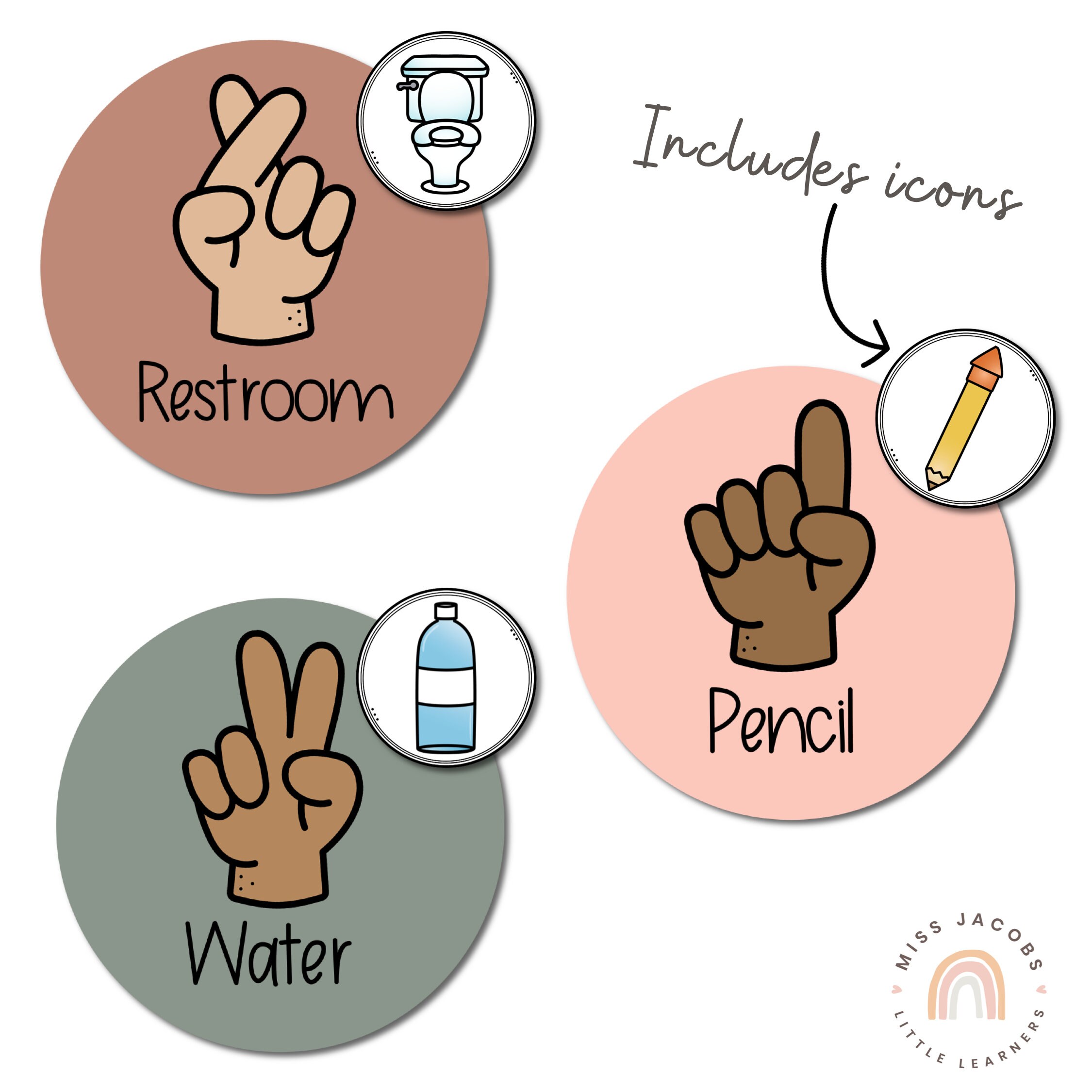 BOHO RAINBOW Hand Signals Posters Editable Neutral Rainbow | Etsy