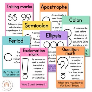 Cutesy Punctuation Posters, Printable English Anchor Charts, Editable ...