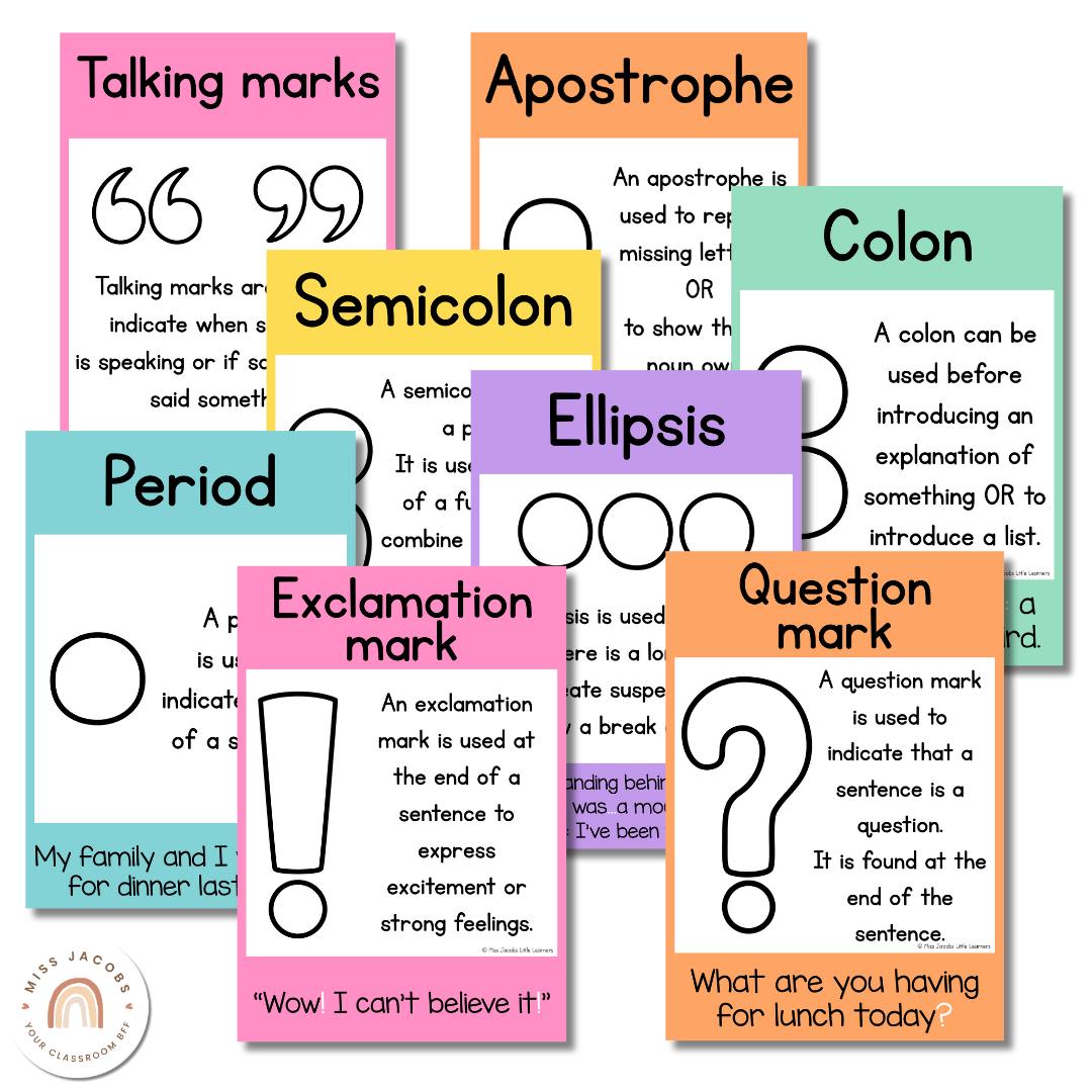 Cutesy Punctuation Posters, Printable English Anchor Charts, Editable ...