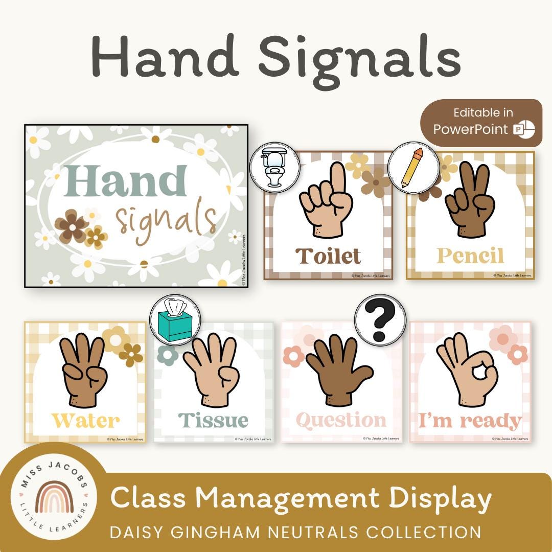 Hand Signals | Daisy Gingham Neutrals Classroom Decor - Etsy