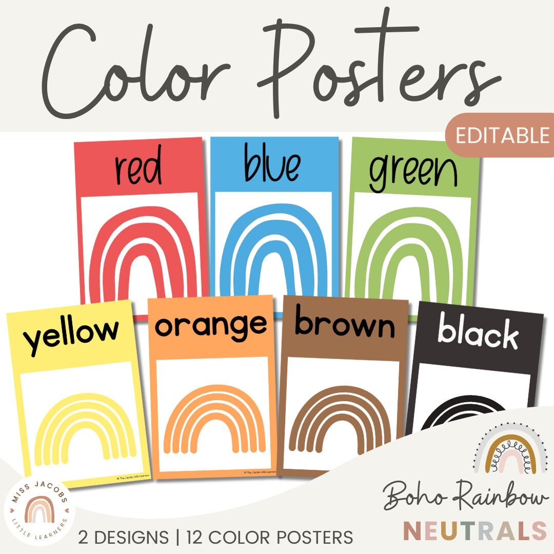 Modern Rainbow Color Posters | Boho Classroom Decor | Editable - Etsy