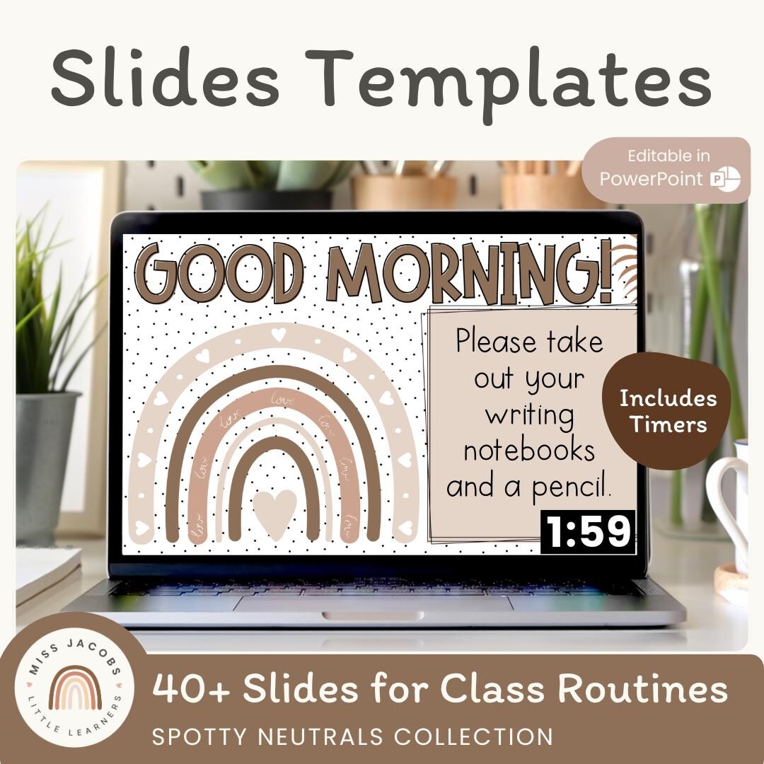 Spotty Neutrals Daily Slides With Timers, Editable Google Slides and ...