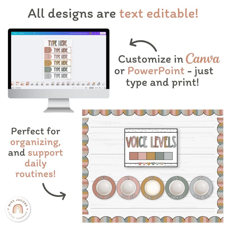 Spotty Boho Voice Noise Level Display | EDITABLE Classroom Teacher ...