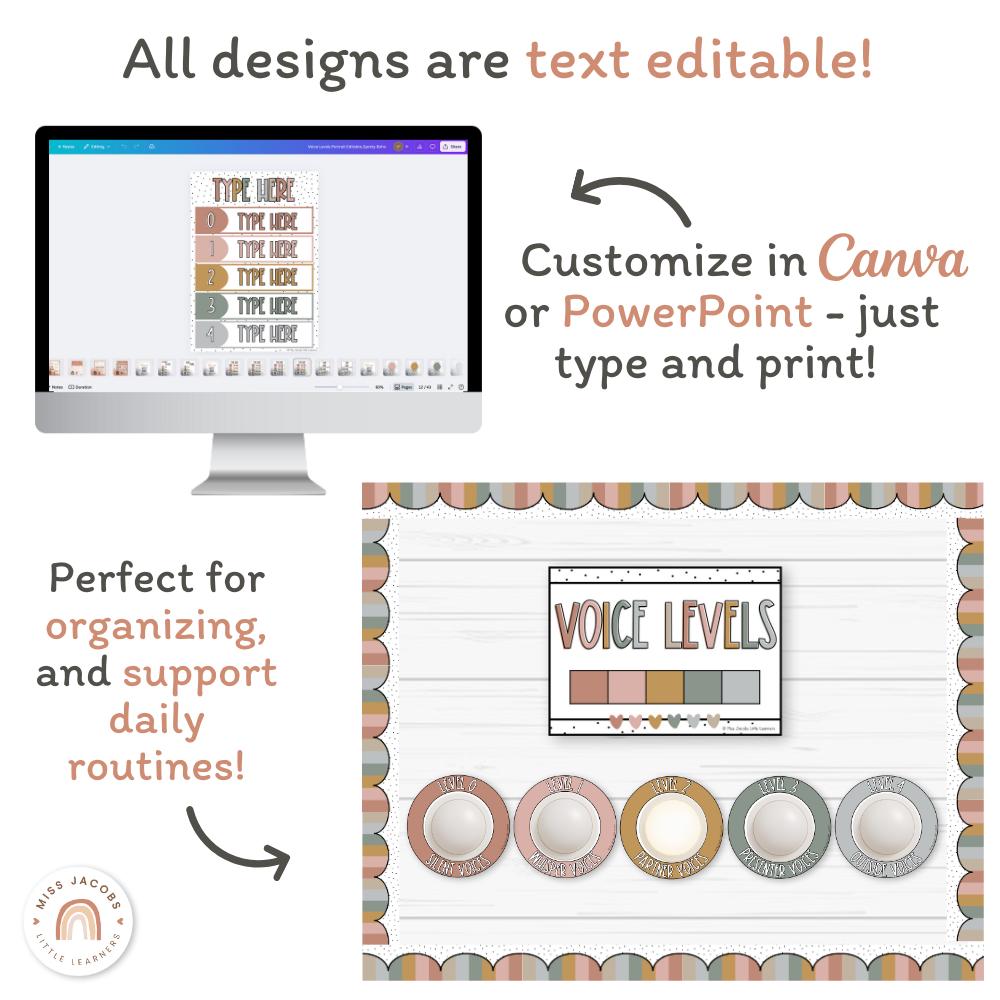 Spotty Boho Voice Noise Level Display | EDITABLE Classroom Teacher ...