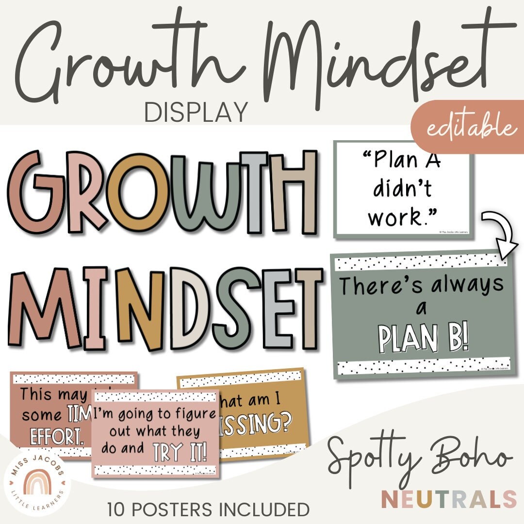 SPOTTY BOHO Growth Mindset Posters | Neutral Rainbow Classroom Decor ...