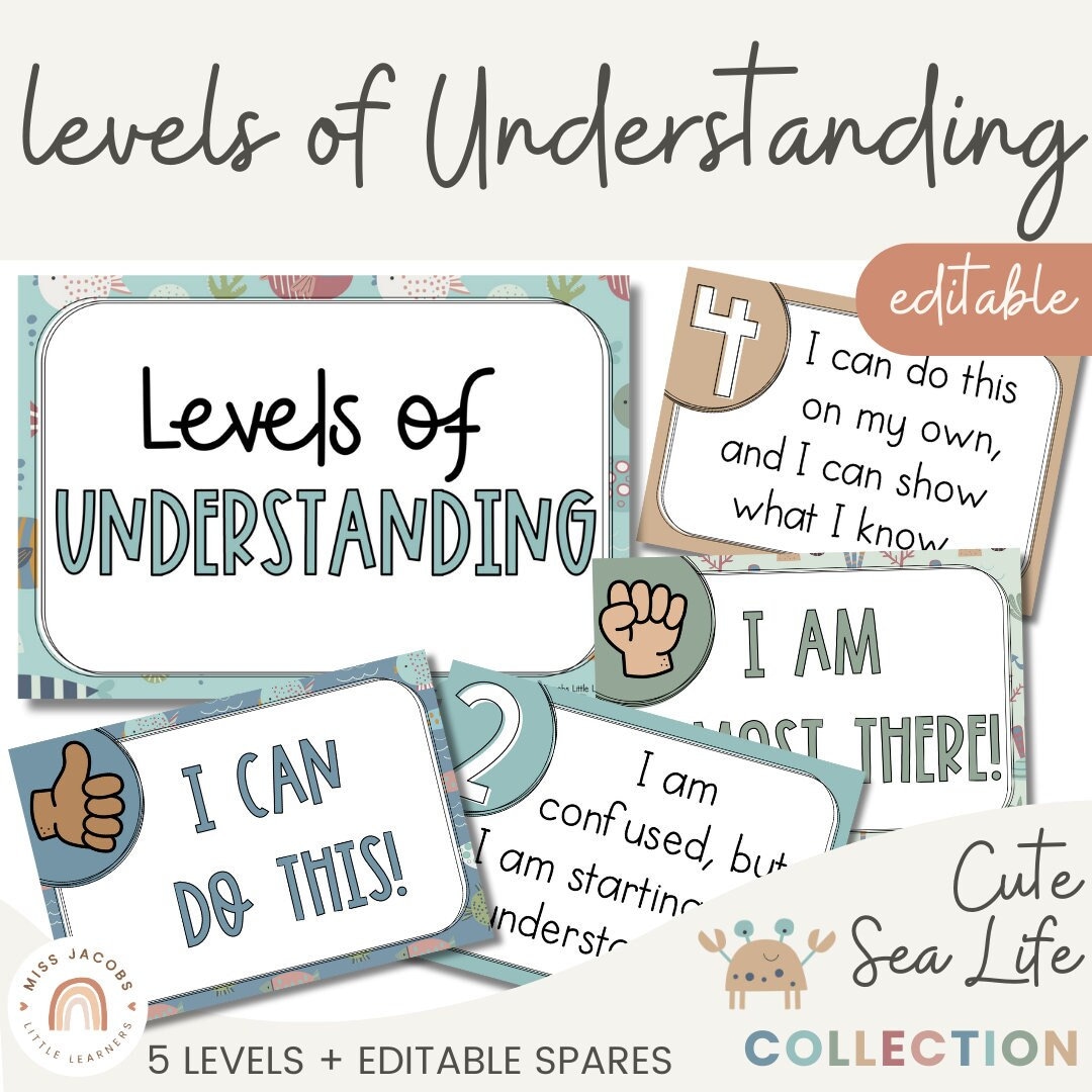 Levels of Understanding Posters With Visuals | Cute Sea Life Decor ...