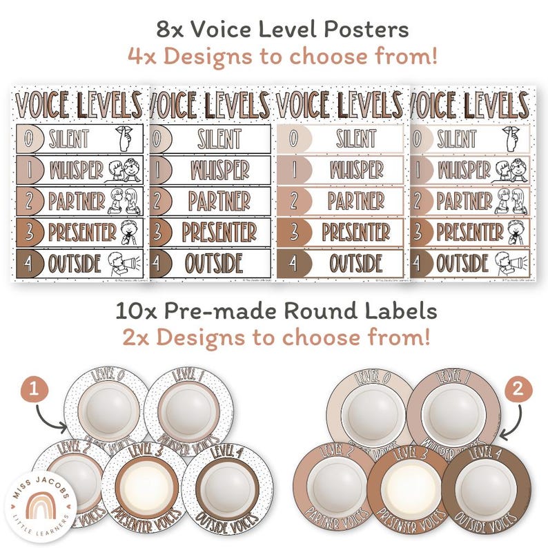 Spotty Neutrals Voice Noise Level Display | EDITABLE Classroom Teacher ...