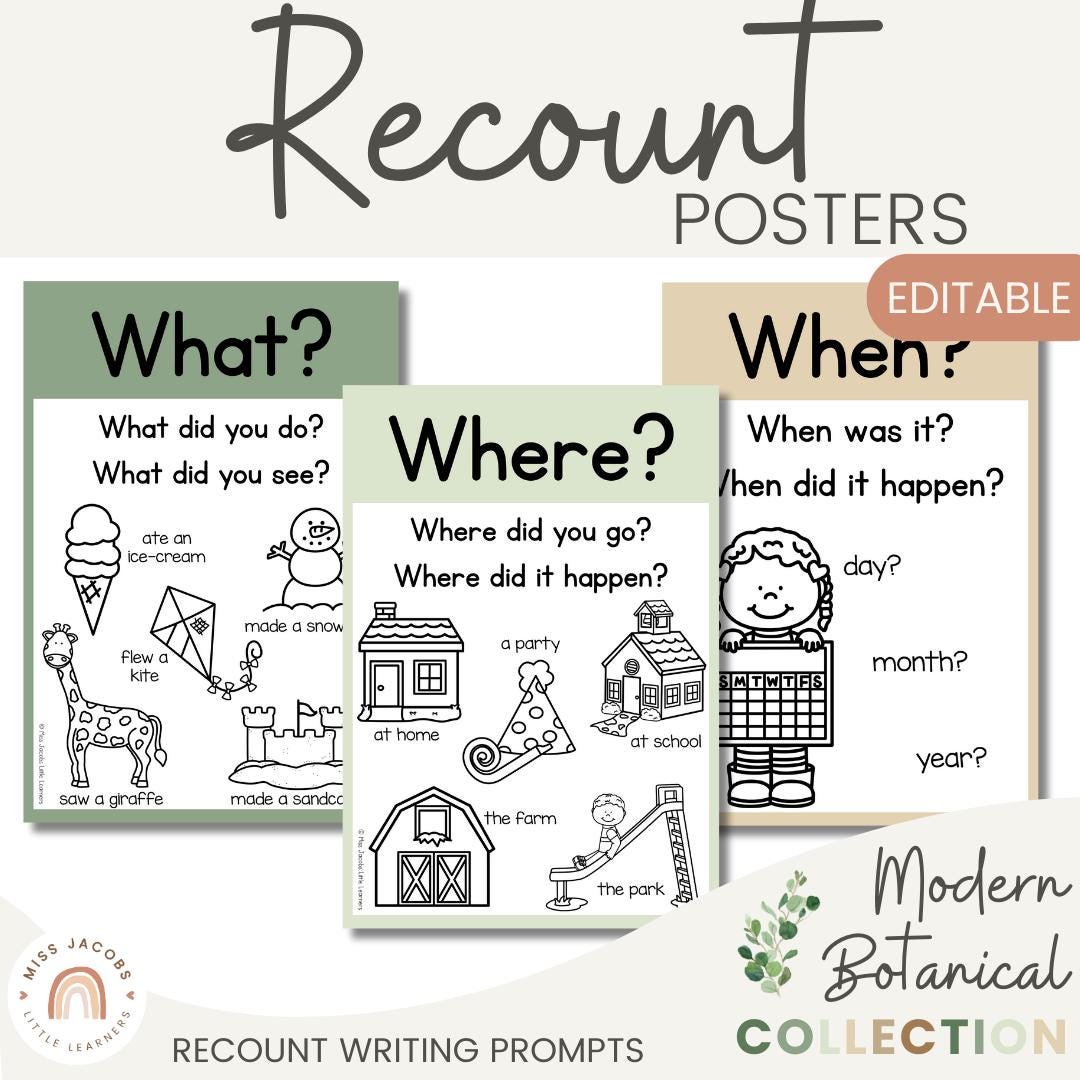 Recount Posters, Modern Botanical Printable English Writing Wall Poster ...
