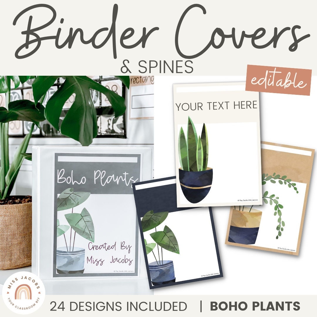 Boho Plants Binder Covers & Spines | Rustic Boho Classroom Decor ...