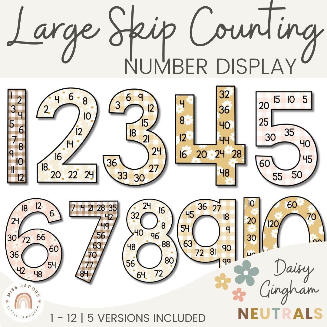 Skip Counting Posters | Daisy Gingham Neutrals Math Classroom Decor - Etsy