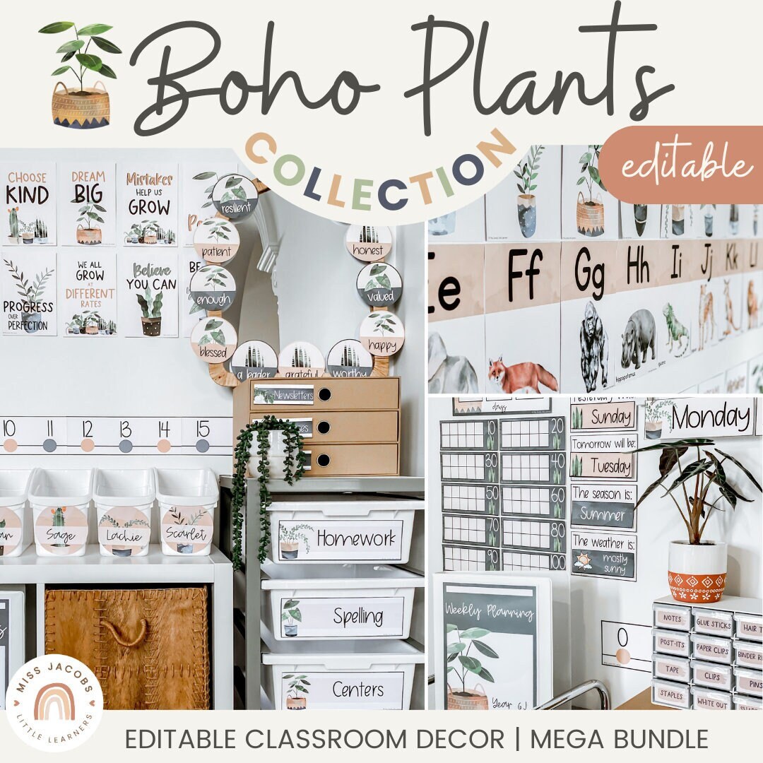 Boho Plants Classroom Decor Bundle Rustic Modern Boho Decor Editable - Etsy