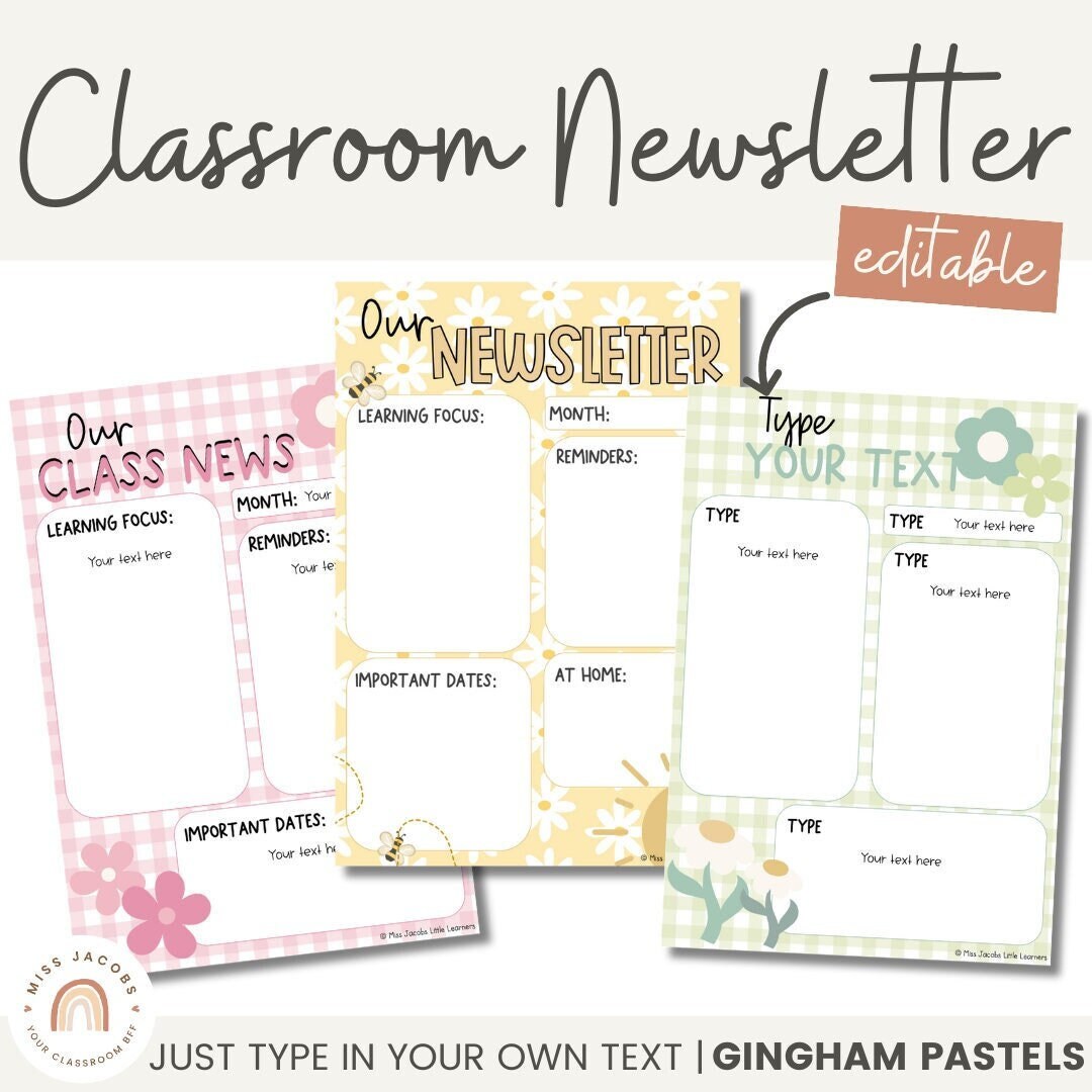 Editable Classroom Newsletter Template Daisy Gingham Pastels Classroom ...
