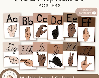 ASL Alphabet, American Sign Language Poster, Ombre Neutrals Classroom ...