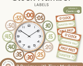 Woodland Clock Labels, Printable Minute Numbers Learning Time, Editable ...