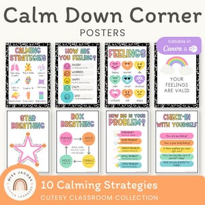 Cutesy Calm Down Corner Posters, Calm Down Kit, Printable Social ...