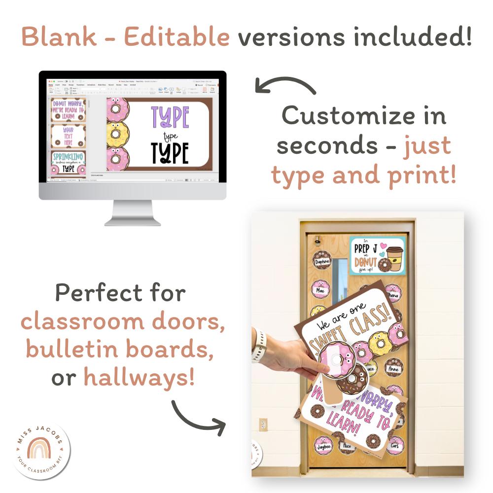 Editable Donut Door Display for Classroom, Cute Welcome Door Signs ...
