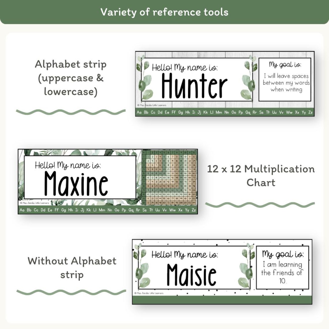 Student Desk Name Tags With Goals, Editable Farmhouse Desk Mats With ...