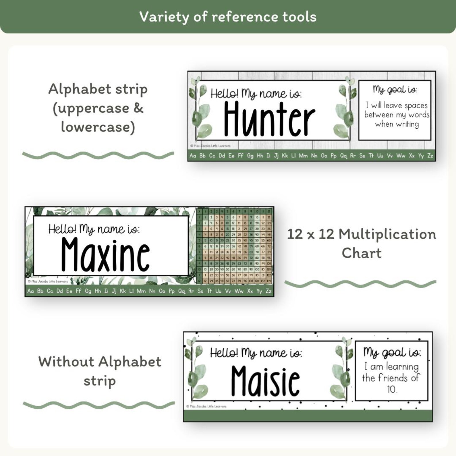 Student Desk Name Tags With Goals, Editable Farmhouse Desk Mats With ...