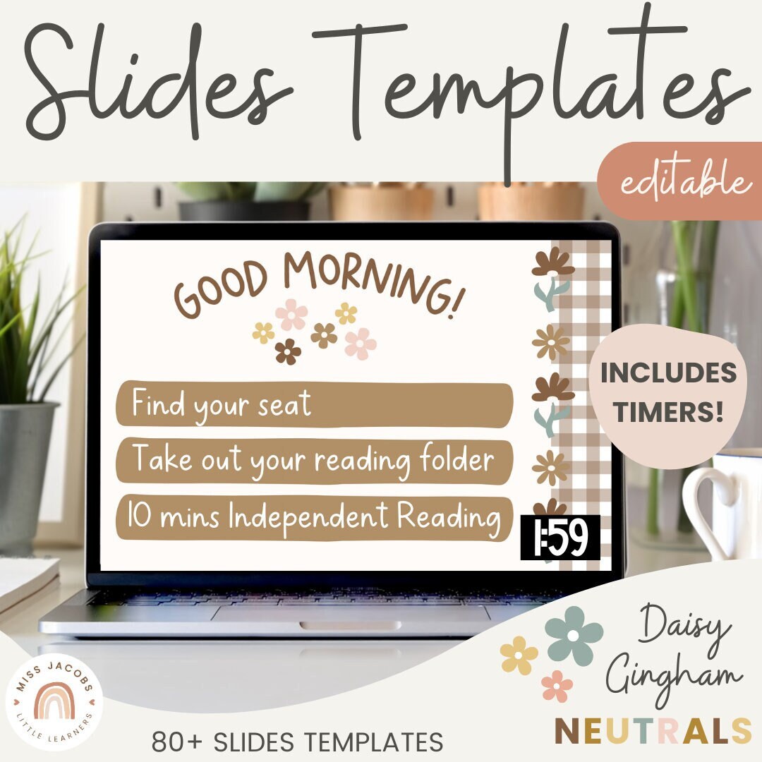 Morning Slides With Timers | Daisy Gingham Neutral Classroom Decor ...
