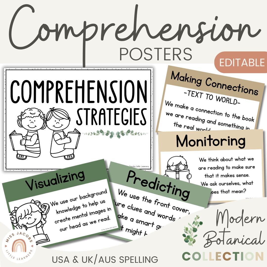 Reading Comprehension Strategies Posters, Natural Colors Printable ...