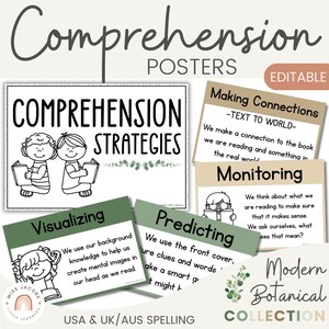 Reading Comprehension Strategies Posters, Neutral Palette Printable ...