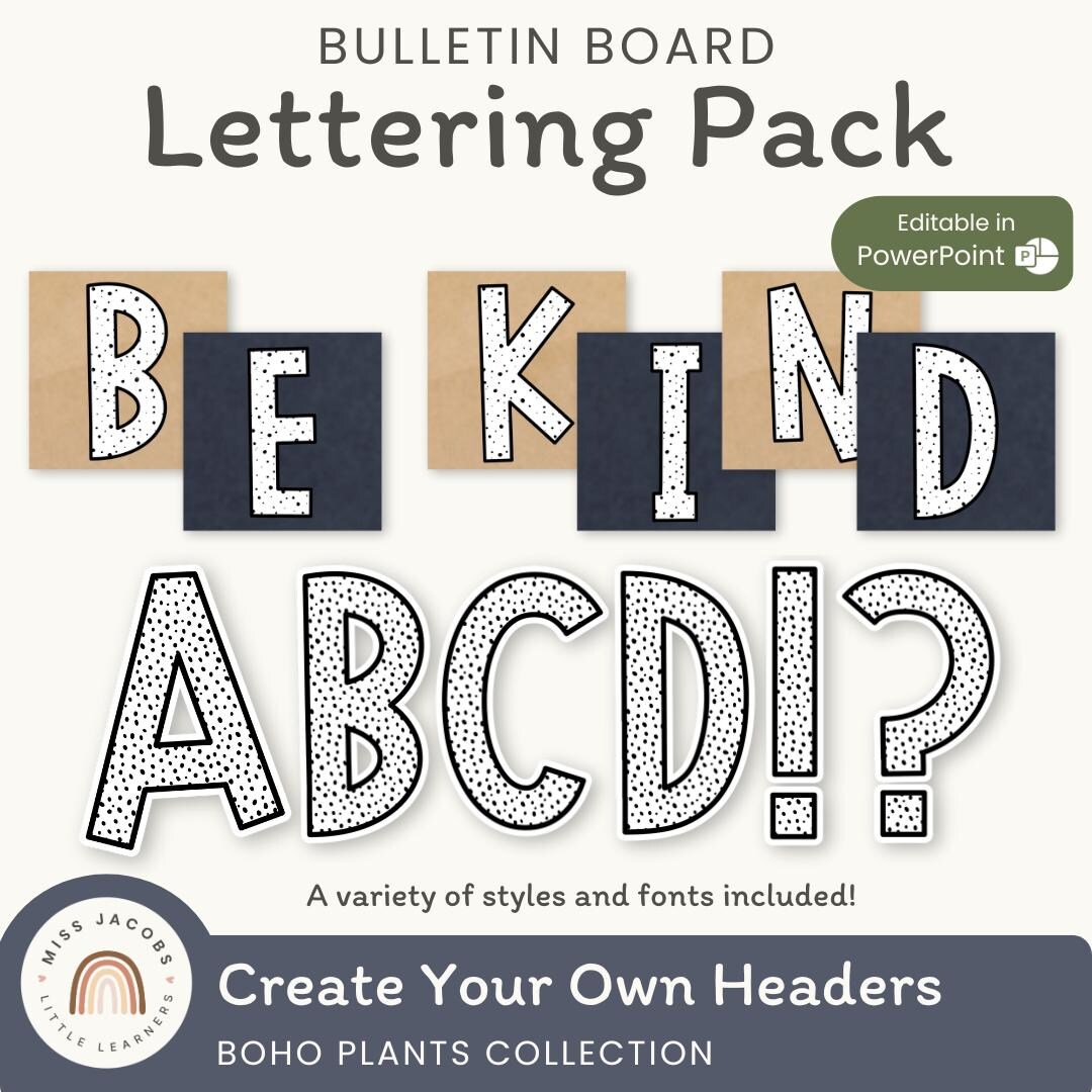 Modern Boho Bulletin Board Letters Display | Editable Rustic Spotted ...