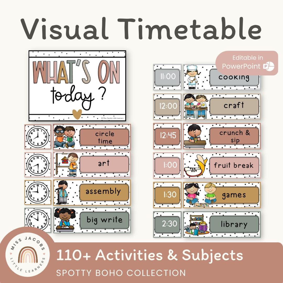 Visual Timetable and Daily Schedule | Spotty Boho Classroom Decor ...