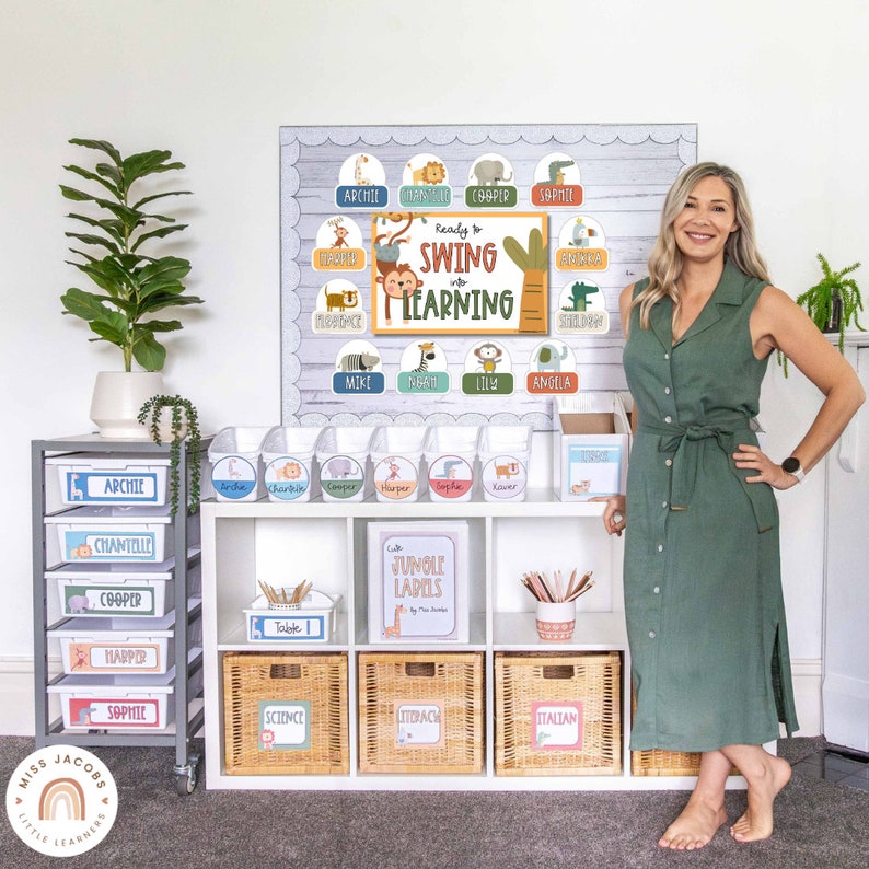 Cute Jungle Animals Classroom Labels Bundle | Editable Student Name ...