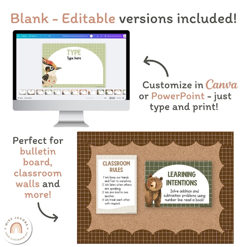 Woodland Editable Classroom Posters, Neutral Nature Theme Teacher ...
