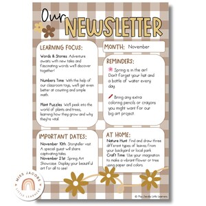 Editable Classroom Newsletter Template | Daisy Gingham Neutrals ...