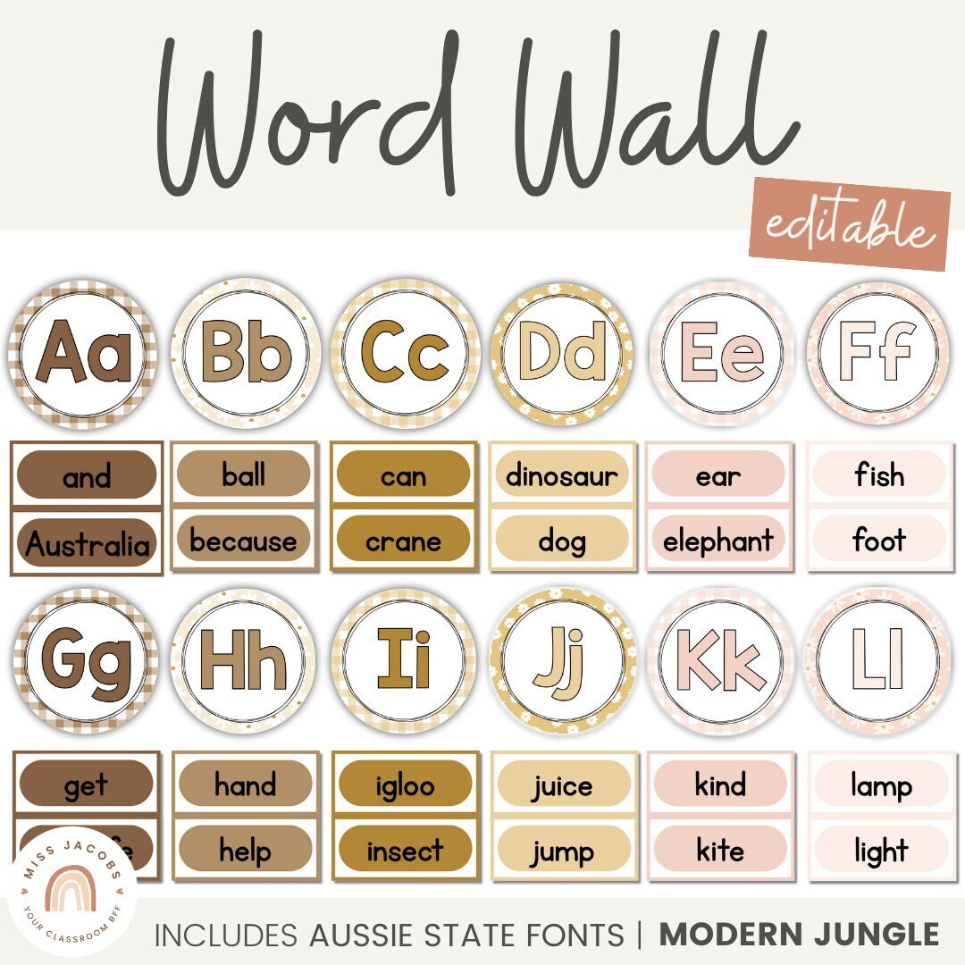 Alphabet Word Wall Daisy Gingham Neutrals Classroom Decor Editable - Etsy