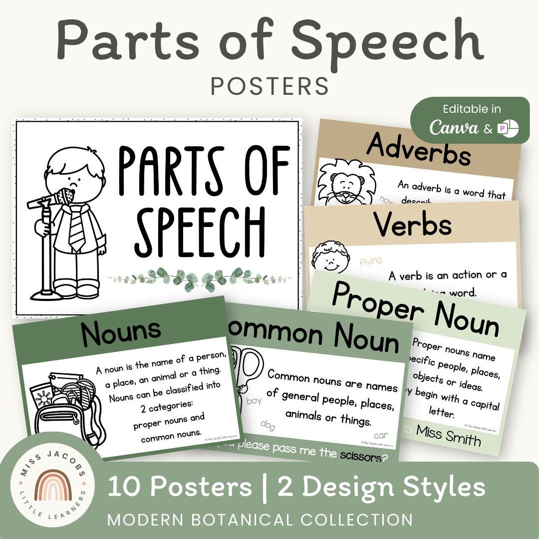 Parts of Speech Posters, Modern Botanical Grammar Anchor Charts ...