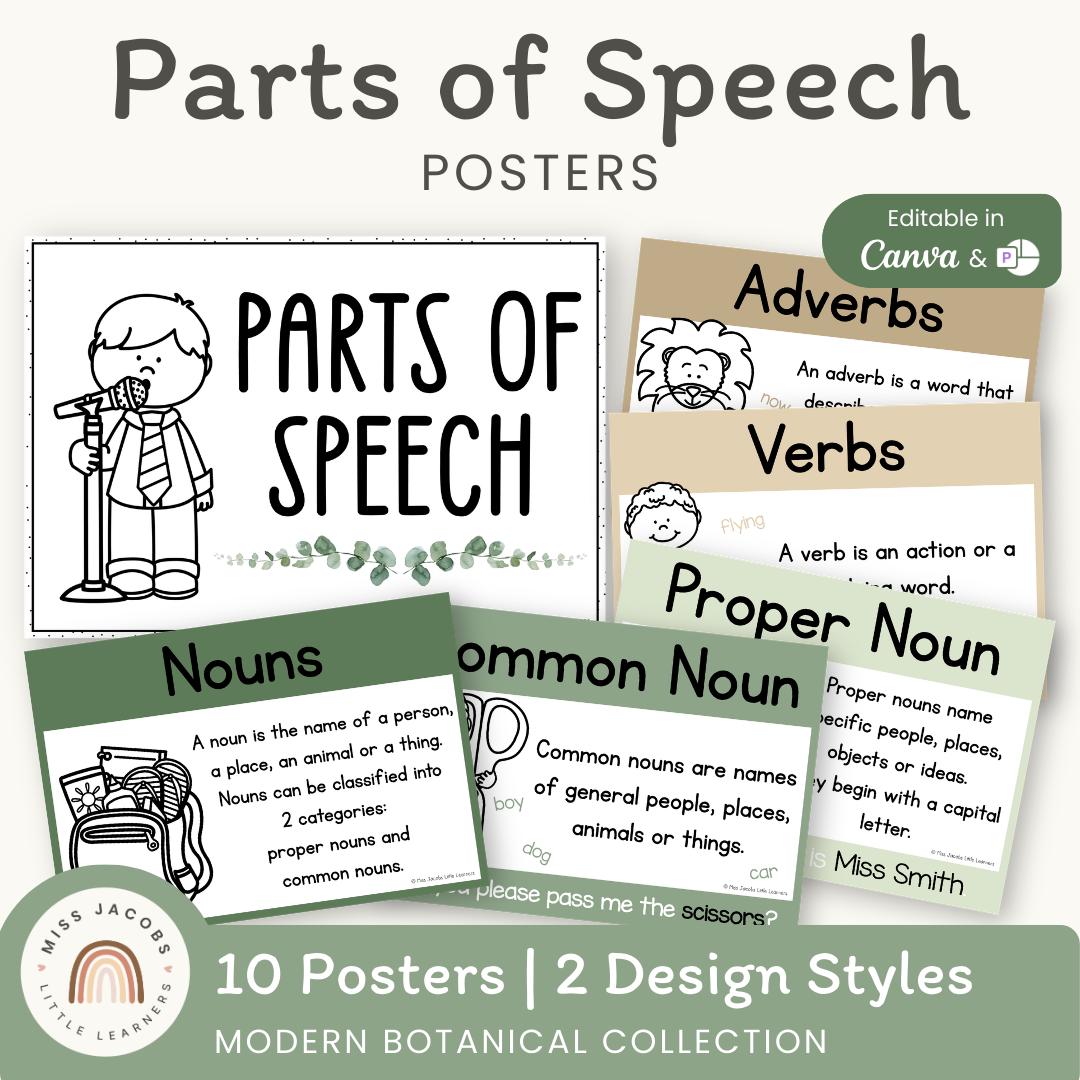 Parts of Speech Posters, Modern Botanical Grammar Anchor Charts ...