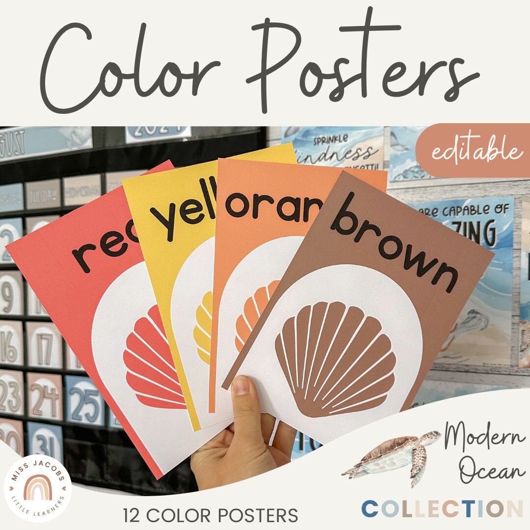Color Posters | Modern Ocean Classroom Decor | Editable - Etsy