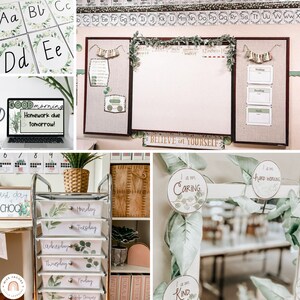 BOTANICAL Greenery Classroom Decor Bundle Editable Modern Farmhouse ...
