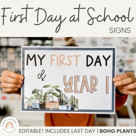 First Day of School Sign Modern Boho Plants Decor Editable | Etsy