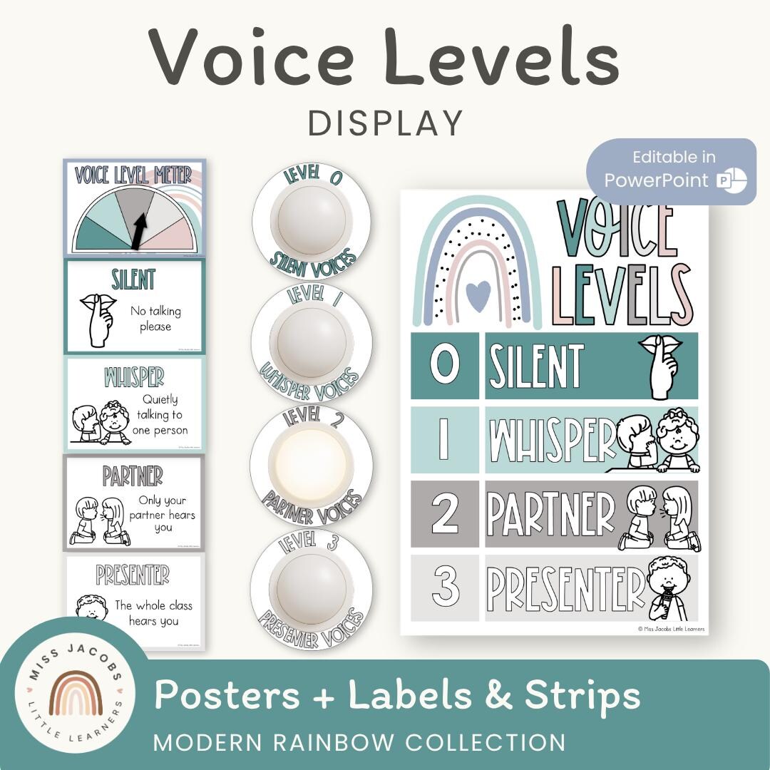 Modern Rainbow Voice Noise Level Display | EDITABLE Classroom Teacher ...
