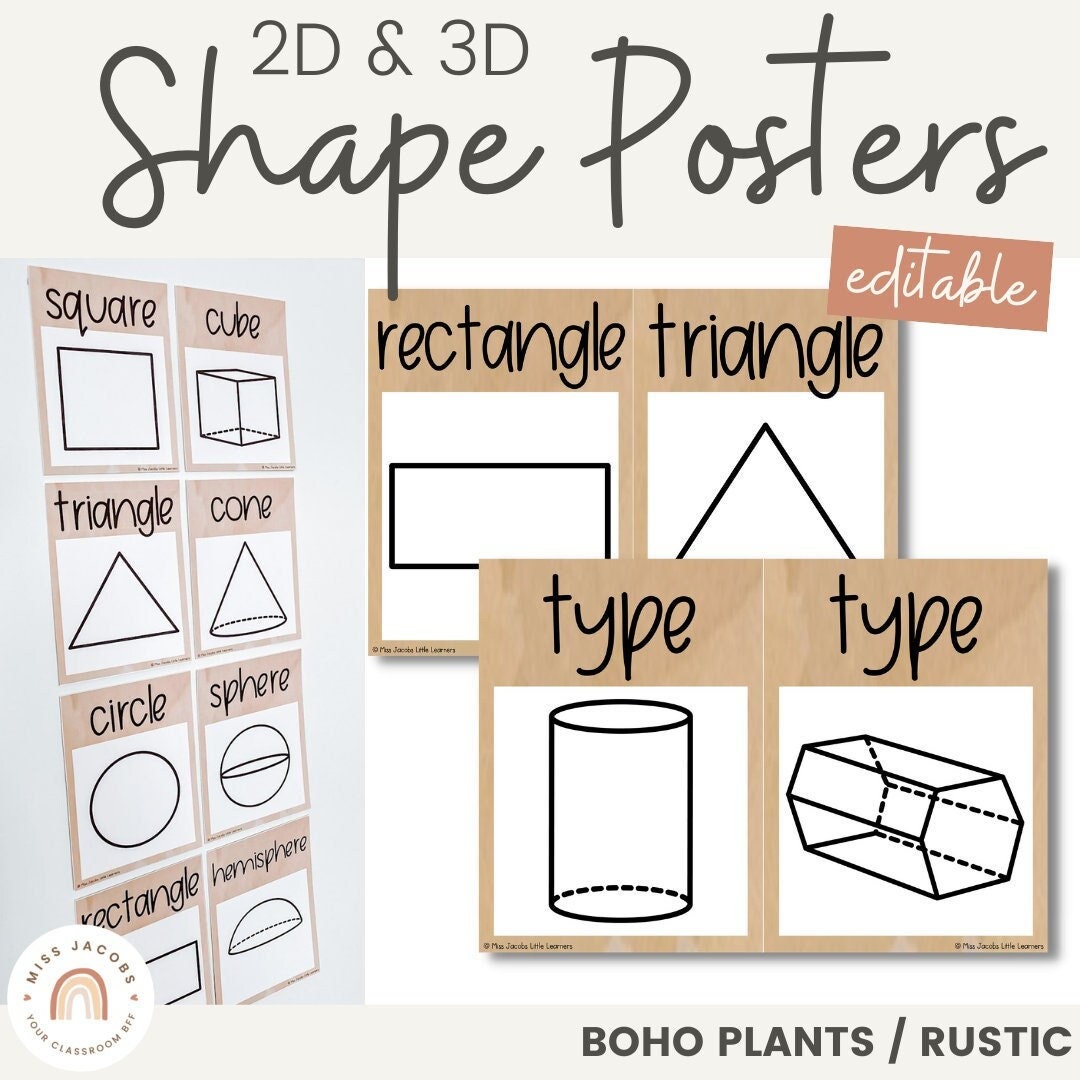 Modern Boho Rustic 2D & 3D Shape Posters | Neutral Classroom Decor ...