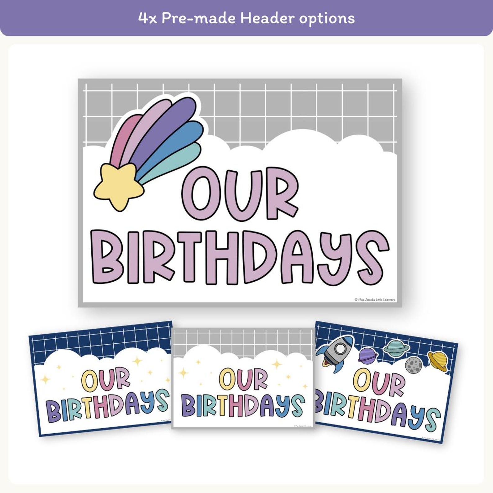 Birthday Display Dreamy Space Classroom Bulletin Board Chart: Pastel ...