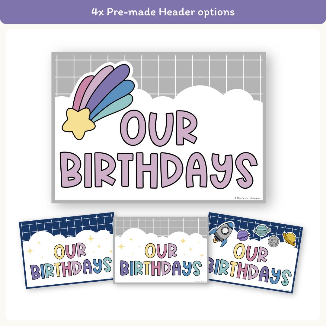 Birthday Display Dreamy Space Classroom Bulletin Board Chart: Pastel ...