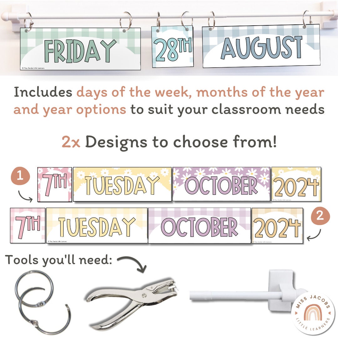 Flip Calendar | Interactive Date Display | Daisy Gingham Pastels ...