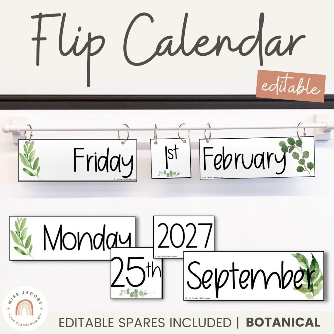 Flip Calendar Botanical Modern Farmhouse Themed Classroom - Etsy