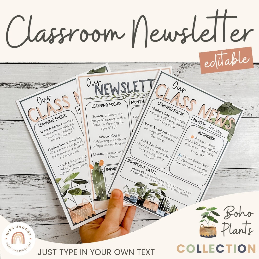 Classroom Newsletter Templates | Editable | Boho Plants Classroom Theme ...