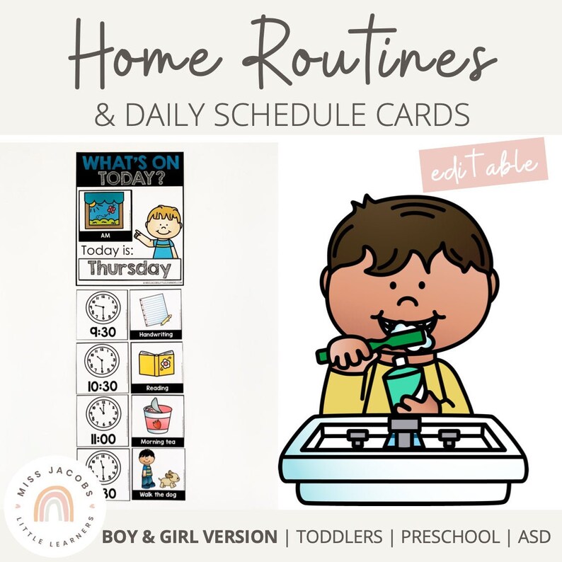 Home Schedule and Daily Routines Pack Editable Distance - Etsy