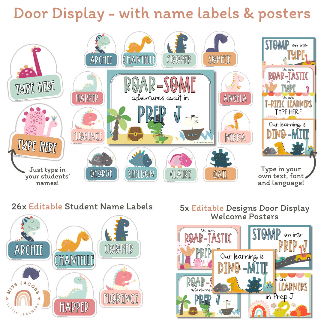 Cute Dinosaur Classroom Labels Bundle | Editable Student Name Tags ...