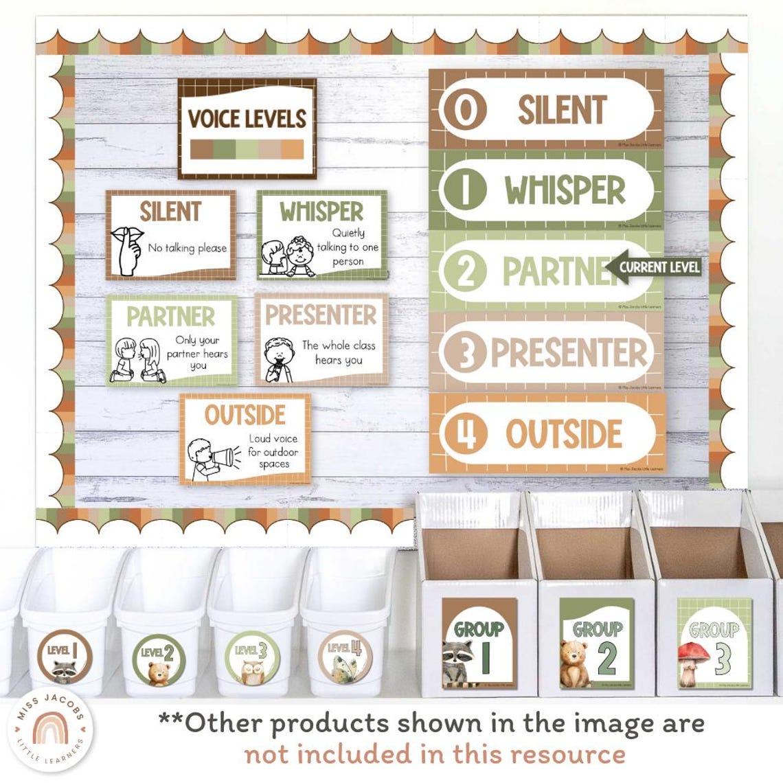 Woodland Voice Levels Chart, Printable Noise Level Meter Classroom ...