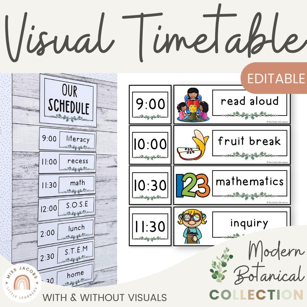 Visual Timetable Cards, Editable Classroom Schedule Set, Printable ...