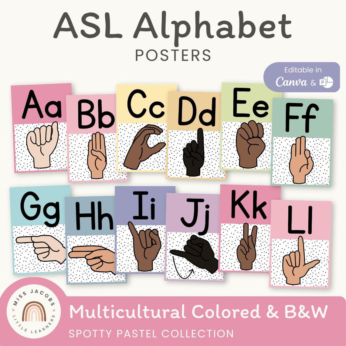 ASL (american Sign Language) Alphabet Posters | SPOTTY PASTELS - Etsy
