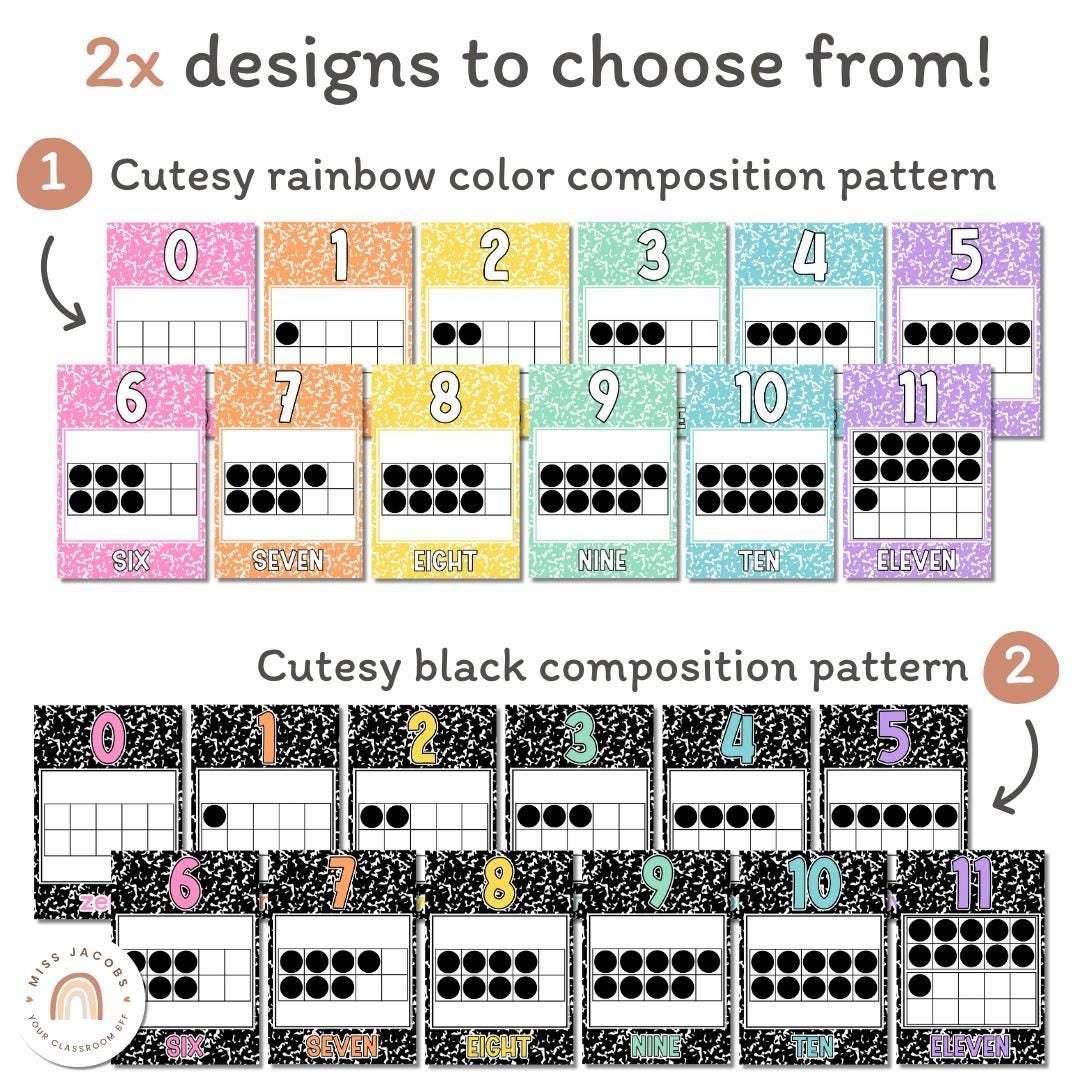 Cutesy Number Posters for Classroom, Composition Notebook Theme ...